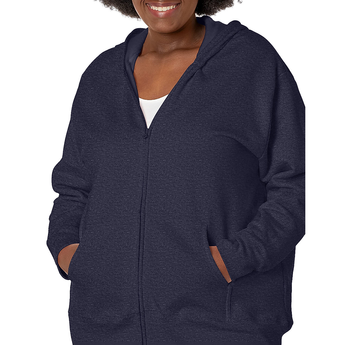 JUST MY SIZE womens Comfortsoft Ecosmart Fleece Full-zip Women's athletic hoodies, Navy Heather, 3X US