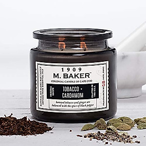 Colonial Candle Tobacco & Cardamom Scented Jar Candle, M. Baker Collection, 2 Wick, Grey, 14 oz - Up to 60 Hours Burn