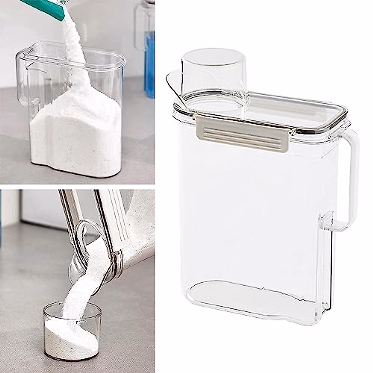 Detergent Storage Bucket, Durable PP Material Washing Powder Container With Measuring Cup Lid, Useful Design Detergent Dispenser, Large Capacity Laundry Powder Storage Dishwashing Liquid