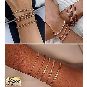 Gold Bracelets for Women, 14K Gold Plated Dainty Bracelets Set, Layered Chain Bracelets Pack Jewelry Gifts (B-8 pack gold bracelets)