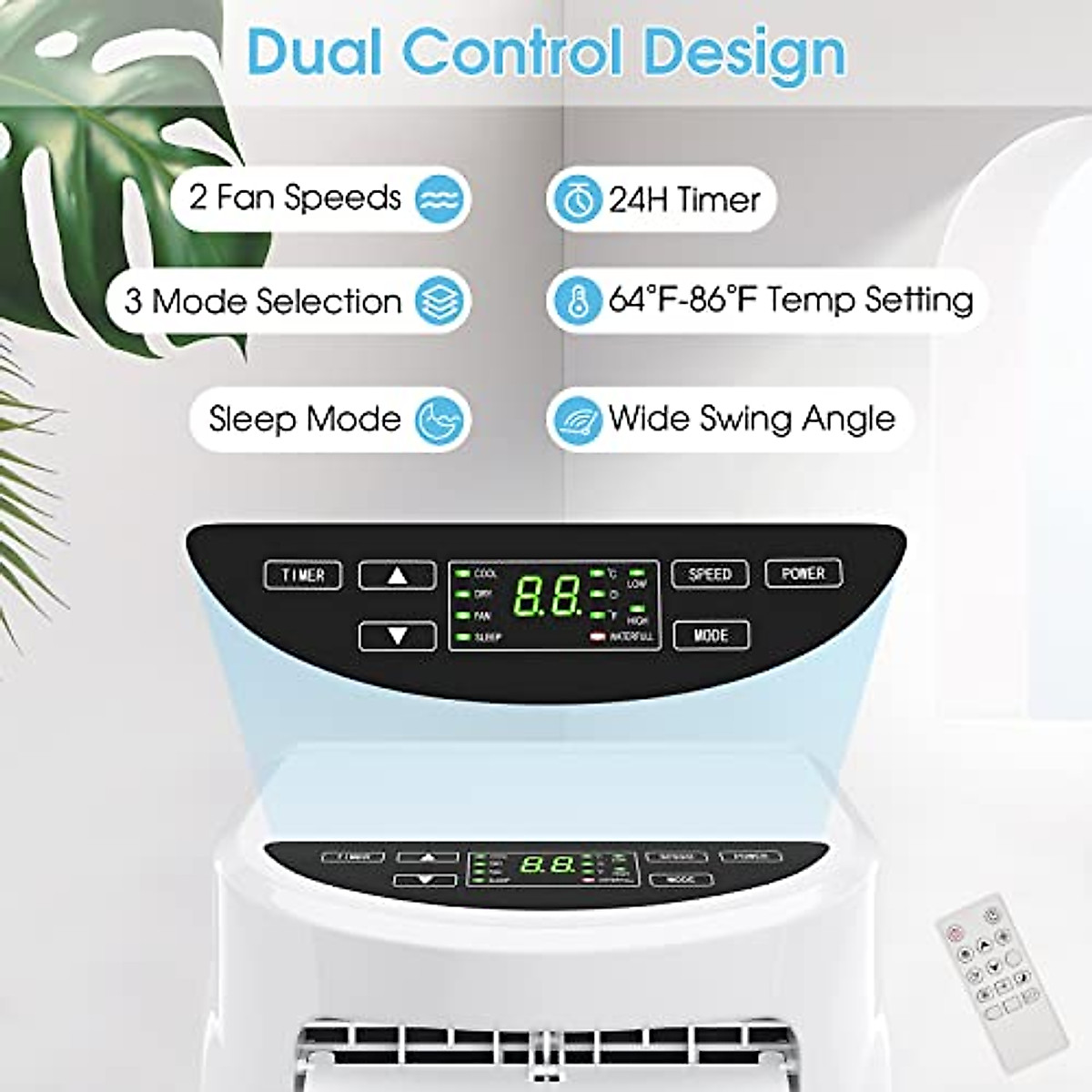 COSTWAY Portable Air Conditioners, 8000 BTU Air Conditioner Unit spaces up to 230 Sq.Ft with Remote Control Dehumidifier Function Window Wall Mount, 4 Caster Wheel, Sleep Mode and 2 Fan Speed