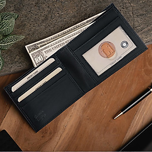 Leather Impressions Slim Genuiue Leather Wallet for Men - Bifold wallets for Men with 1 ID window,8 Card Holder,2 Money Holder-Premium Mens Wallet leather an excellent gift (Minimalist, Black)