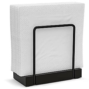 Napkin Holder for Table, Bamboo Iron Standing Napkin Dispenser for Kitchen Dining Table Farmhouse Cocktail Picnic Bar Rustic Wood Holders for Paper Mail Bills Suitable for All Dining Room Decors Black
