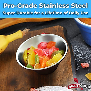 Pro-Grade Stainless Steel 1.5oz Sauce Cups 36 Pk. Reusable Stackable Metal Portion Containers for Sampling, Salad Dressing Sides or Dipping Sauces. Small Ramekin for Restaurant, Catering or Deli.