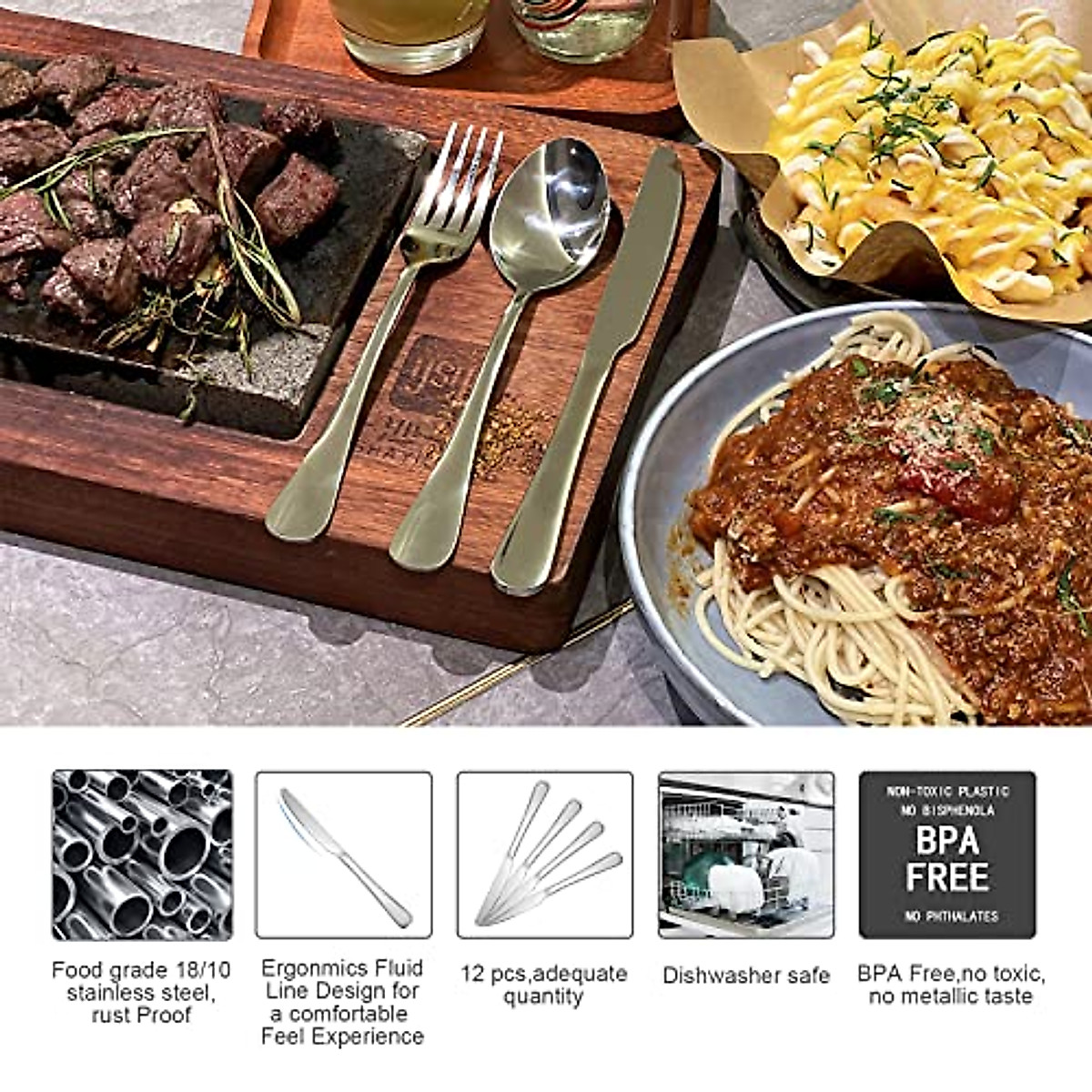 LOUVI Stainless Steel 12-Piece Dinner Knives Set, Table Steak Knives set for 12 (Silver 9 Inches)