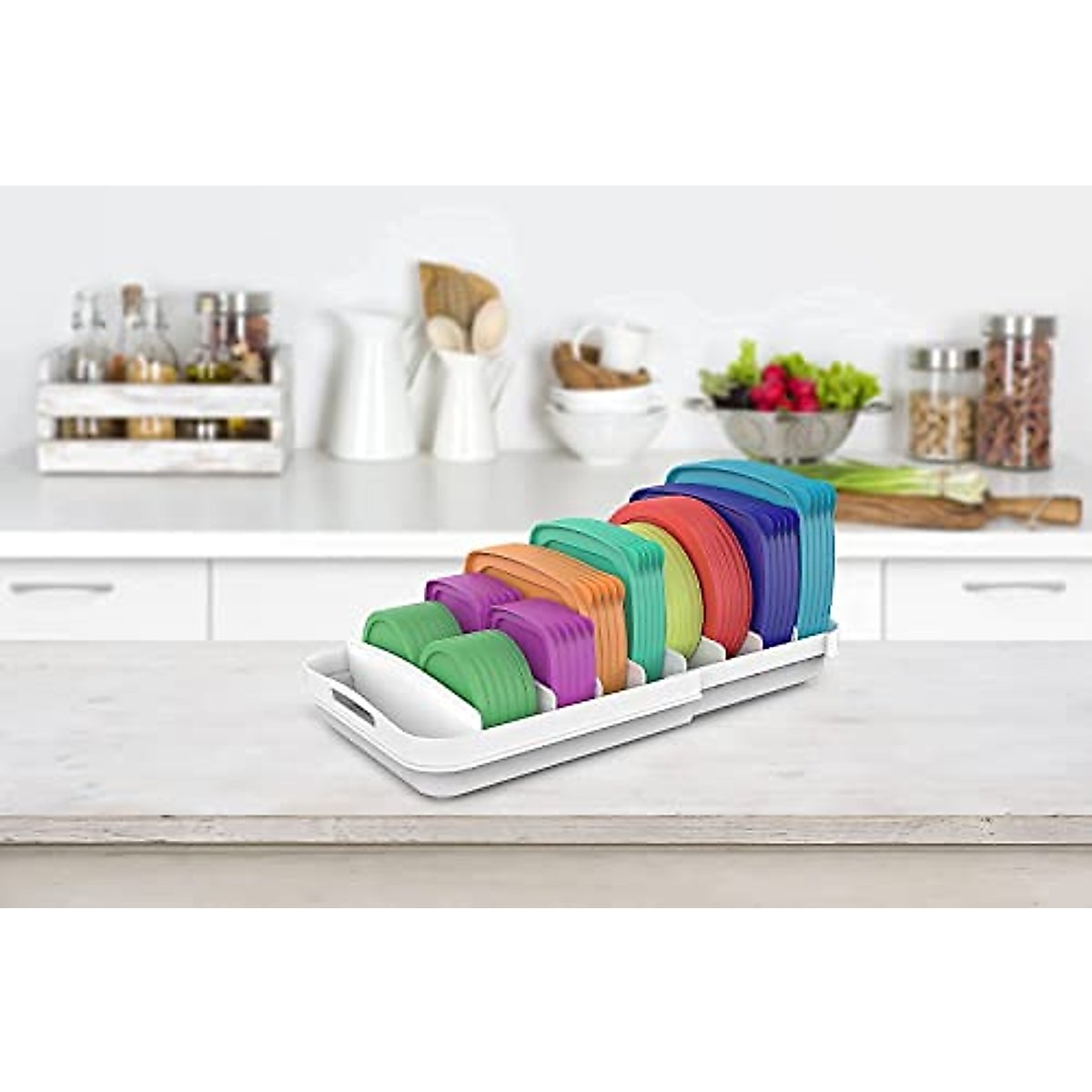 EVERIE Extendable Food Container Lid Organizer Compatible with 12'' Deep Cabinets, 13.4" - 20.5" Adjustable Length, GS01-SS
