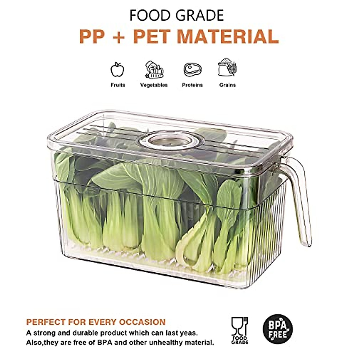 loobuu Produce Saver Containers for Refrigerator - 2 Pack Stackable Food Storage Container for Fridge, Berry Keeper Boxes with Removable Drain Tray Keep Fresh for Vegetables, Fruit,Meat and Salad