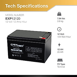 ExpertPower 12 Volt 12 Ah Rechargeable Battery with F2 Terminals || EXP12120