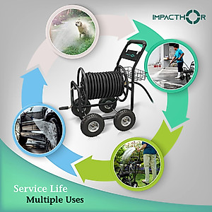 IMPACTHOR Garden Hose Reel Cart - 4 Wheels Heavy Duty Hose Cart, Nozzle & Waterproof Cover Cart Included - Holds up to 250 Feet 5/8 Inch Hose