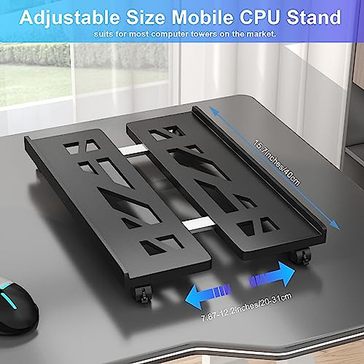Mobile CPU Stand, CPU Rolling Stand Adjustable Computer Mobile Cart Holder with Locking Caster Wheels PC Stand - Black