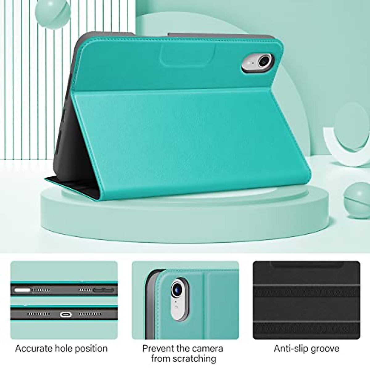 BloxFlag iPad Mini 6 Case 2021 6th Generation 8.3 Inch Smart Folio Stand Protective Cover with Pencil Holder/Pocket/Auto Sleep/Wake Function Vegan Leather Case for iPad Mini 6th Gen (Green)