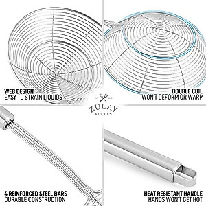 Zulay Kitchen 15.4 Inch Stainless Steel Strainer - Spiral Wire Mesh Skimmer Spoon Ladle With Long Handle - Reinforced Double Coil Slotted Spoons For Cooking and Frying