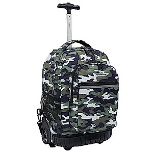 Travelers Club Rolling Backpack with Shoulder Straps, Camo, 18-Inch