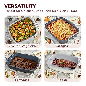 HONGBAKE Nonstick Turkey Roasting Pan with Rack - 18.7×13.6 Inch Extra Large Roaster Pan for 25 lb Chicken, Deep Turkey Tray for Oven, U-Shaped Rack, Wider Handles, Heavy Duty, Non Toxic, Grey