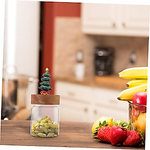 VOSAREA 2 Pcs Glass Storage Jar Glass Jar with Lid Food Containers Clear Candy Jars Cereal Containers Clear Jar Cereals Storage Canister Xmas Storage Jar Cereal Jar Cookie Holder Tea Wood