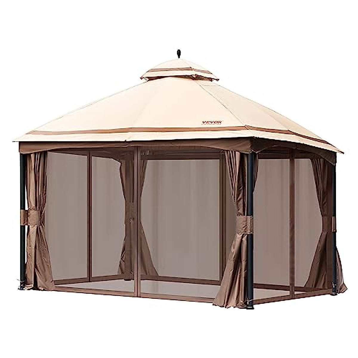VEVOR Patio Gazebo for 10-12 Person, 10 x 13 FT Backyard Gazebo, with Mosquito Netting, Metal Frame, and PU Coated 180G Polyester, Outdoor Canopy Shelter for Patio, Backyard, Lawn, Garden, Deck