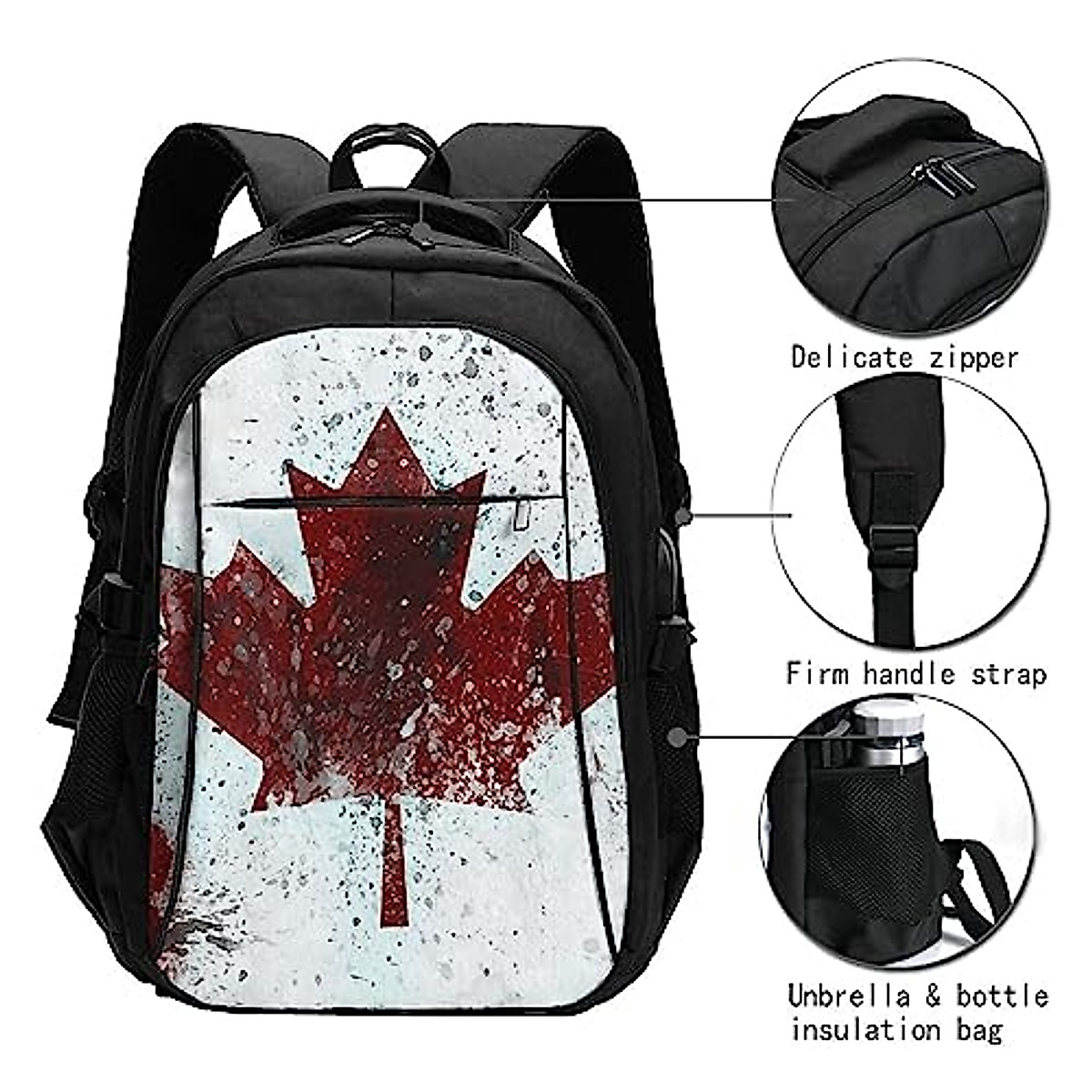 BAFAFA Retro Canada Flag Printed Backpack Laptop Bookbag With USB Charger Daypack For Travel Business
