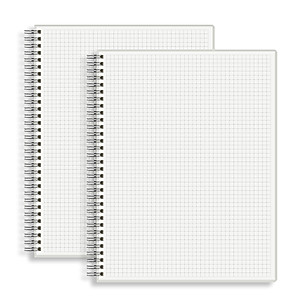 HULYTRAAT Large Graph Ruled Wirebound Spiral Notebook, 8.5 x 11 Inches, 5mm Grid (2 sq/cm) Paper Pad, Premium 100gsm Ivory White Acid-Free Paper, 128 Squared/Grid Pages per Book (Pack of 2)