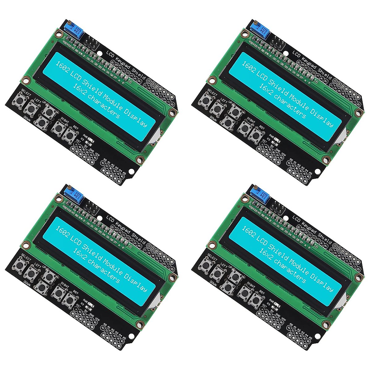 4Pcs LCD1602 Keypad Shield Module 4.5-5.5V LCD 1602 Display Expansion Shield Board Blue Backlight