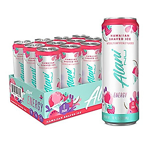 Alani Nu Sugar-Free Energy Drink, Pre-Workout Performance, Hawaiian Shaved Ice, 12 oz Cans (Pack of 12)