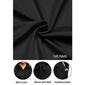 Women Maxi Button Down Long Sleeve Print Dress Casual with Pockets and Belt Maternity Dress