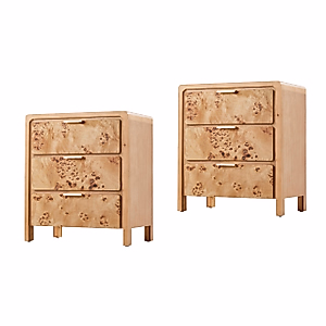 COZAYH Fully Assembled Farmhouse 3-Drawer Nightstand, Set of 2，Distressed Wood Retro Accent Dresser, Chest of Drawers, Tall Nightstand for Bedroom, Living Room, Entryway, Rustic, Natural, Burl