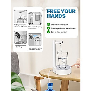 Bedside Water Dispenser for Bedroom Nightstand - Desktop Water Dispenser for 5 Gallon Bottle - Tabletop Wireless Water Dispenser - Type-C Charging