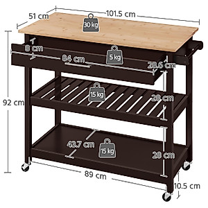 Yaheetech Rolling Kitchen Island Cart, 3 Tiers Microwave Stand Cart Serving Cart on Wheels with Storage Drawer and Shelves 40’’ W Large Countertop, Espresso