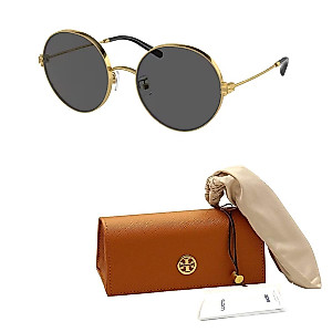 Tory Burch TY6096 332787 54MM Gold/Dark Grey Round Sunglasses for Women + BUNDLE With Designer iWear Eyewear Kit