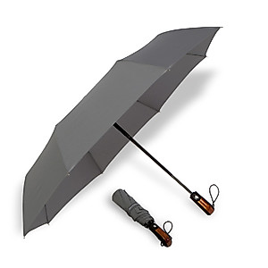 Windproof Teflon Coated Travel Umbrella - Auto Open/Close - Travel Stylish Lightweight Design for Women/Men (Gray)