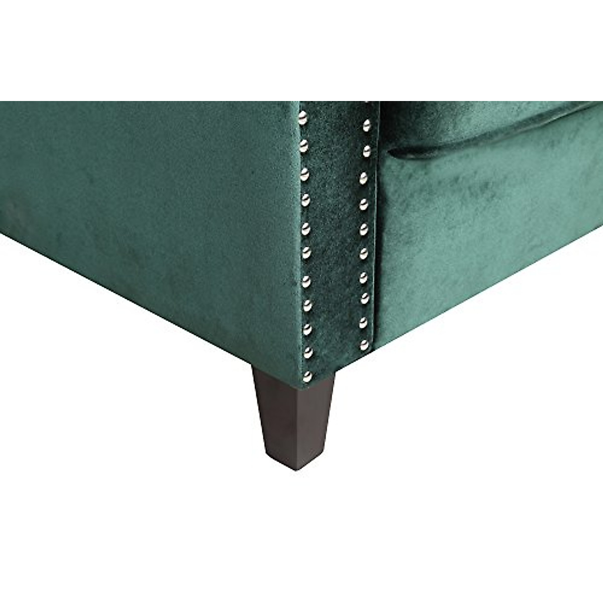 Iconic Home Camren Sofa Velvet Upholstered Swoop Arm Silver Nailhead Trim Espresso Finished Wood Legs Couch Modern Contemporary, Green
