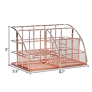 ARTISHION Desk Organizer, Office Supplies Desktop Holder, Metal Mesh Stationary Organizer Rose Gold with Drawer, Pen Pencil Holder for Office, Home, School