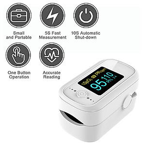 Oxygen Meter Finger Pulse Oximeter, SmileCare Pulse Oximeter Fingertip Blood Oxygen Saturation with Pulse Monitor Included Batteries, Accurate Fast Spo2 Reading for Adult