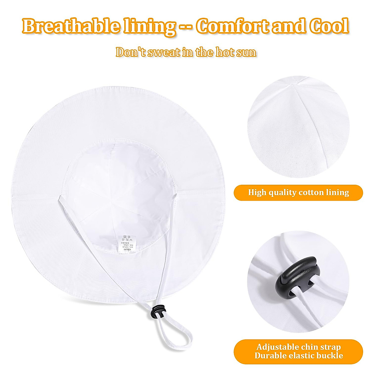 Baby Girl Sun Hat with UPF 50+ Outdoor Adjustable Beach Hat with Wide Brim Bucket Hats (12-24 Months,White)