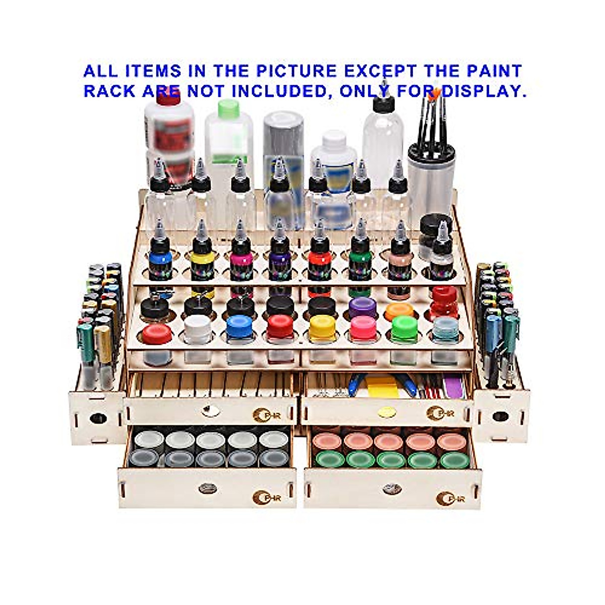 TOGUSH Wood Artist Supply Paint Rack Stand Pigment Ink Bottle with Large Volumetric Bottle and Mark Pen Storage Rack