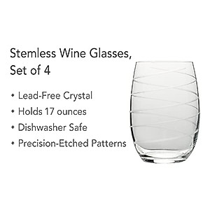 Mikasa Cheers Stemless Wine Glass, 17-Ounce, Set of 4, Clear