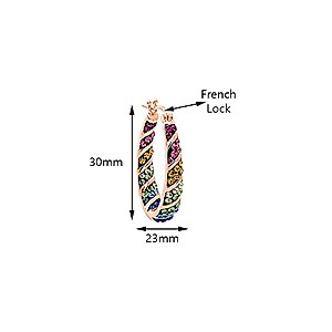 Savlano 14K Gold Plated Inside Out Multicolor Rainbow Crystal Hoop Earrings For Women Comes With Gift Box (Rose)