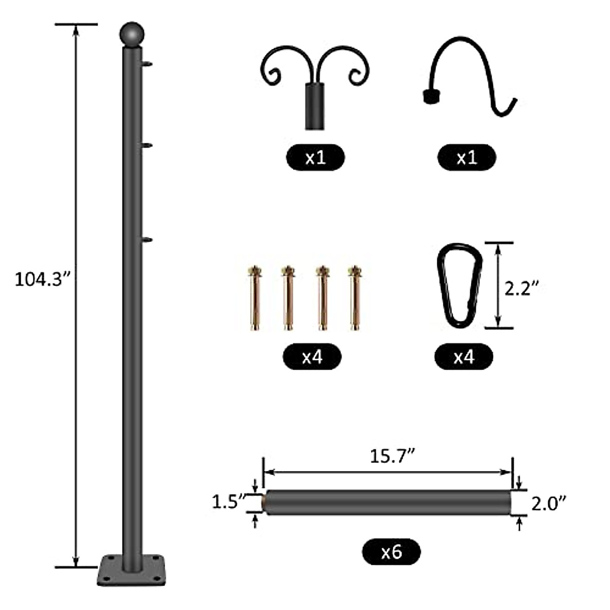 Sun Shade Sail Poles Can Be Used to Hang Shade Canvas, Holiday Lights, Canopy Awning, Flags Length After Assembly is 265 cm / 104.33 inch