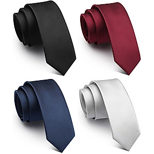 WeiShang Lot 4 PCS Classic Men's Skinny Width 2.3" Slim Necktie Solid Color Tie