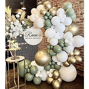 136 PCS Sage Green Ivory White Balloon Garland Arch Kit, Sage Olive Green Ivory White Balloons Decor, Jungle Safari Tropical Baby Shower Birthday Wedding Theme Party Decorations Supplies for Boys