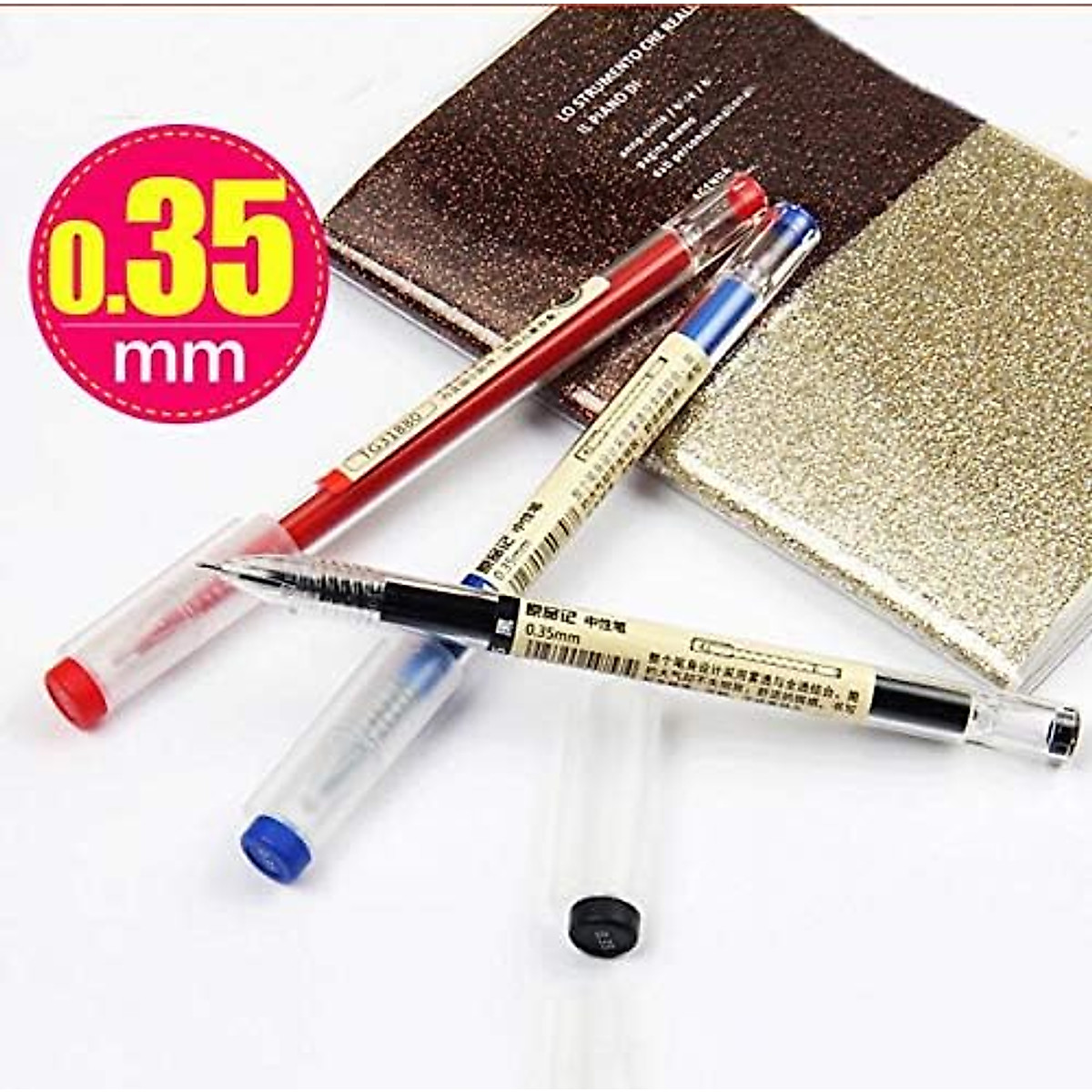 Gel Ink Pen Extra fine point pens Ballpoint pen Liquid Ink Rollerball Pens 0.35mm Premium Quick Drying Pen for Japanese Office School Stationery Supply 12 Packs (4 Black 4 Blue 4 Red)