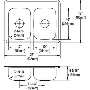 Elkay Dayton D225193 Equal Double Bowl Top Mount Stainless Steel Sink,25 x 19 x 6.5