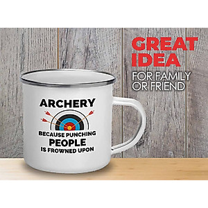 Archery Camper Mug 12oz - Archery because punching - Archery Shot Trainer Crossbow Compound Bow Hunting Arrow
