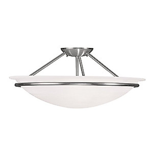 3 Light Brushed Nickel Ceiling Light Fixture with White Alabaster Glass Shade
