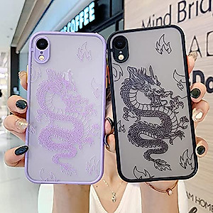 Urarssa Compatible with iPhone Xr Case Fashion Cool Dragon Animal 3D Pattern Design Frosted PC Back Soft TPU Bumper Shockproof Protective Case Cover for iPhone Xr, Black