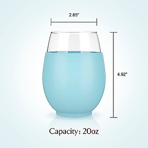Tronco 20oz Wine Glass with Protective Silicone Sleeve,Reusable Stemless Wine Glasses, Cocktail Glass set，4 Pack