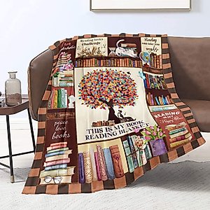 Reading Blanket for Book Lovers Gifts Blankets for Kids Librarian Gifts Throw Blanket Book Club Bookworm Gift Soft Plush Lightweight Flannel Fleece Blanket All Season for Couch Sofa, 40'' x 50''