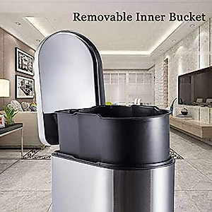 CLTEC 10L/2.6Gal Stainless Steel Trash Can with Lid Soft Close, Removable Inner Waste Basket, Rectangular Small Garbage Can for Bathroom Bedroom Office, Slim Step Trash Bin, Anti-Fingerprint Finish