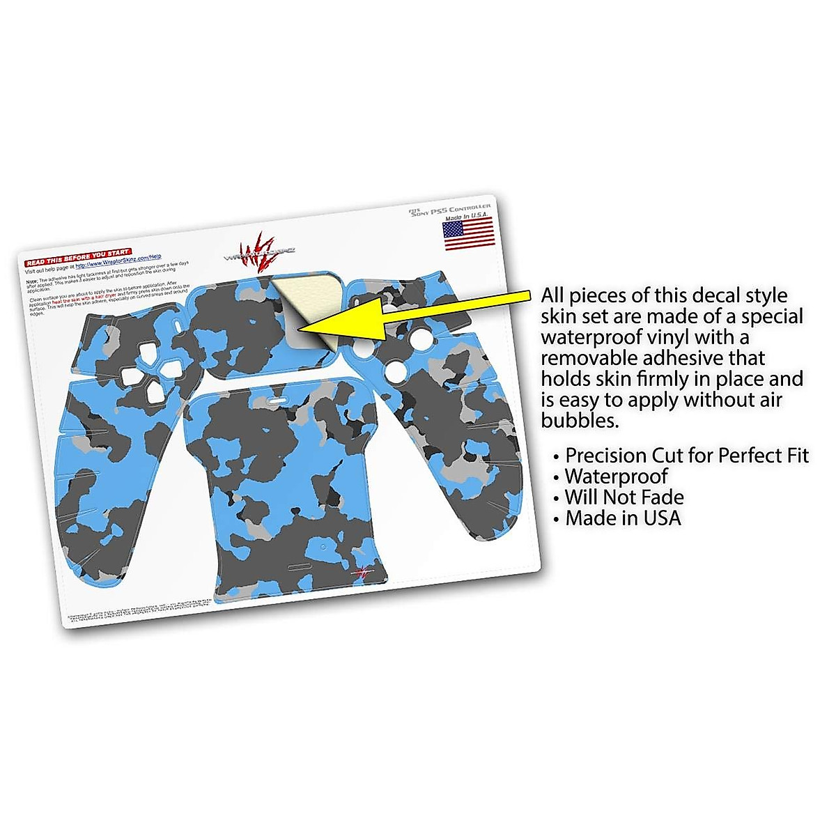 WraptorSkinz Skin Wrap compatible with Sony PS5 DualSense Controller WraptorCamo Old School Camouflage Camo Blue Medium (CONTROLLER NOT INCLUDED)
