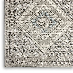 Nourison Concerto Vintage Grey/Ivory/Blue 6'7" x 9'6" Area -Rug, Easy -Cleaning, Non Shedding, Bed Room, Living Room, Dining Room, Kitchen (7x10)